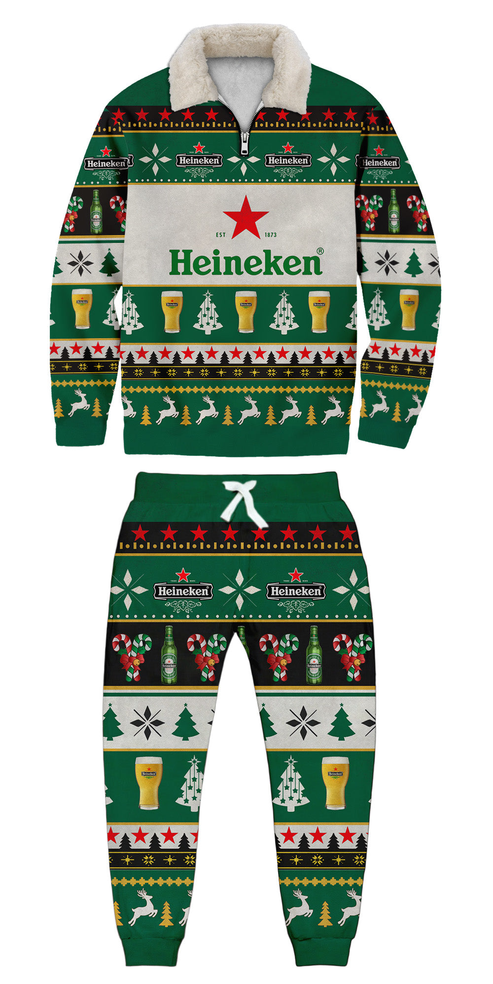 Unisex 3D Printed Heineken Beer Ugly Quarter Zip Sweatshirt & Sweatpan ...
